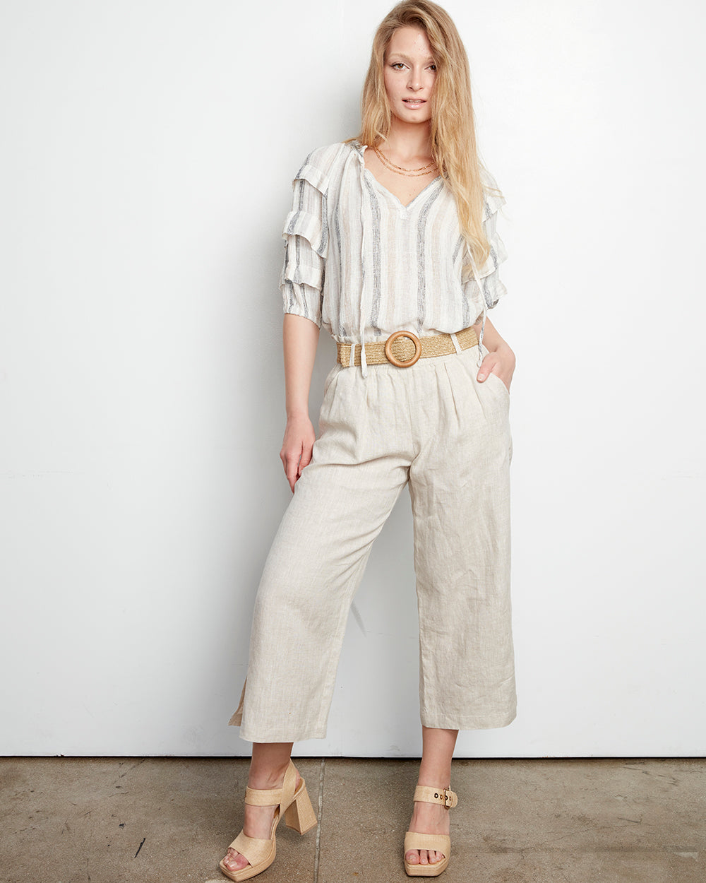 Linen Foldover Waist Crop Pant | Natural | 4OUR Dreamers – 4OURDREAMERS